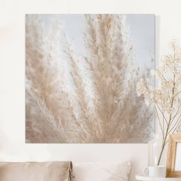 Bilderwelten Leinwandbild Landhaus Kunstdruck beige - Zartes Pampasgras Close Up - Gr&auml;ser XXL Wohnzimmer Schlafzimmer