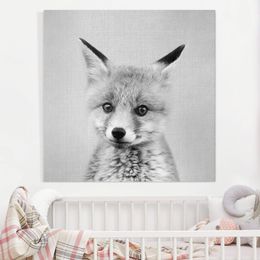 Bilderwelten Leinwandbild Tiere Motiv Kunstdruck schwarz weiss - Baby Fuchs Fritz Schwarz Wei&szlig; - Wandbild XXL Kinderzimmer Baby M&auml;dchen Jungen
