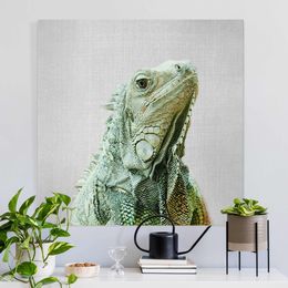 Bilderwelten Leinwandbild Tiere Motiv Kunstdruck schwarz weiss - Leguan Louis - Wandbild XXL Kinderzimmer Baby M&auml;dchen Jungen