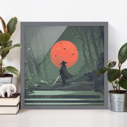Bilderwelten Bild mit Rahmen Ninja im roten Mondschein