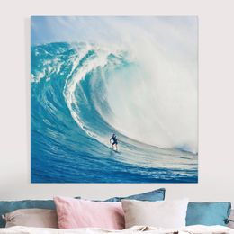Bilderwelten Leinwandbild Strand Motiv Kunstdruck blau - Wildes Wellenreiten - Landschaft XXL Wohnzimmer Schlafzimmer