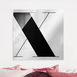 Bilderwelten Glasbild Buchstaben & Zahlen modern schwarz weiss Glas Wandbild - Antiqua Letter X - Deko Jugendzimmer
