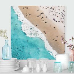 Bilderwelten Leinwandbild Strand Motiv Kunstdruck t&uuml;rkis - Sonntags am Strand - Landschaft XXL Wohnzimmer Schlafzimmer