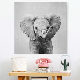 Bilderwelten Leinwandbild Tiere Motiv Kunstdruck schwarz weiss - Baby Elefant Elsa Schwarz Wei&szlig; - Elefant XXL Kinderzimmer Baby M&auml;dchen Jungen