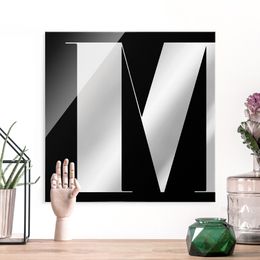 Bilderwelten Glasbild Buchstaben & Zahlen modern schwarz weiss Glas Wandbild - Antiqua Letter M Schwarz - Deko Jugendzimmer