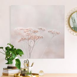 Bilderwelten Leinwandbild Landhaus Kunstdruck rosa - Zartrosane Wildblumen - Gr&auml;ser XXL Wohnzimmer Schlafzimmer