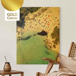 Bilderwelten Leinwandbild Strand Motiv Kunstdruck blau - Urlauber am Strand II - Landschaft XXL Wohnzimmer Schlafzimmer