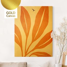 Bilderwelten Leinwandbild Tiere Tropisch Kunstdruck orange - Strahlende Bl&auml;tter in Orange - Pflanzen XXL Wohnzimmer Schlafzimmer