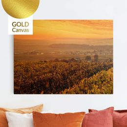 Bilderwelten Leinwandbild Natur Motiv Kunstdruck gelb - Weinplantage bei Sonnenuntergang - Sonnenuntergang XXL Wohnzimmer Schlafzimmer