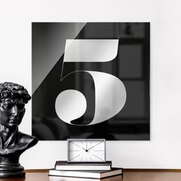 Bilderwelten Glasbild Buchstaben & Zahlen modern schwarz Glas Wandbild - Antiqua Zahl 5 - Deko Jugendzimmer