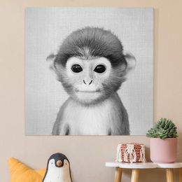 Bilderwelten Leinwandbild Tiere Motiv Kunstdruck schwarz weiss - Baby Affe Anton Schwarz Wei&szlig; - Affe XXL Kinderzimmer Baby M&auml;dchen Jungen