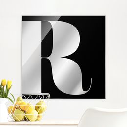 Bilderwelten Glasbild Buchstaben & Zahlen modern schwarz weiss Glas Wandbild - Antiqua Letter R Schwarz - Deko Jugendzimmer