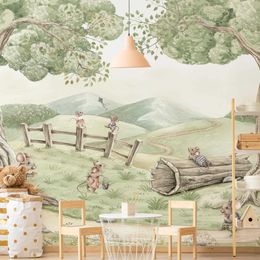 Bilderwelten Fototapete Zuhause der M&auml;use Tapete Kinderzimmer Babyzimmer M&auml;dchen Jungen Baby Vliestapate Mustertapete selbstklebend Tiere Aquarell Baum Wald