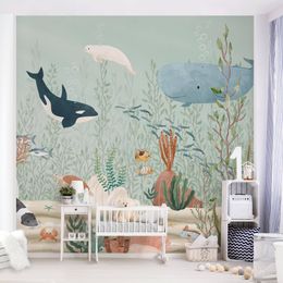 Bilderwelten Fototapete Unterwasserwelt Pastell Meerestiere - Kinderzimmer Babyzimmer M&auml;dchen Jungen - Vliestapate Mustertapete selbstklebend oder inkl. Kleister