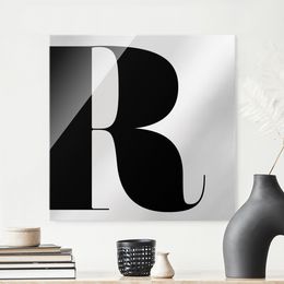 Bilderwelten Glasbild Buchstaben & Zahlen modern schwarz weiss Glas Wandbild - Antiqua Letter R - Deko Jugendzimmer