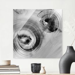 Bilderwelten Glasbild originell Abstrakt schwarz weiss Glas Wandbild - Geschwungene Kreise Schwarz Wei&szlig; - Deko Wohnzimmer Schlafzimmer