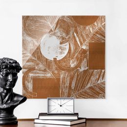 Bilderwelten Glasbild Abstrakt braun Glas Wandbild - Formen und Bl&auml;tter Kupfer I - Deko Wohnzimmer Schlafzimmer