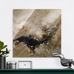 Bilderwelten Glasbild originell Abstrakt gold Glas Wandbild - Goldener Treibsand I - Deko Wohnzimmer Schlafzimmer
