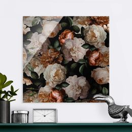Bilderwelten Glasbild Blumen Vintage beige Glas Wandbild - Rote Rosen mit Wei&szlig;en Rosen - Rose Wohnzimmer Schlafzimmer