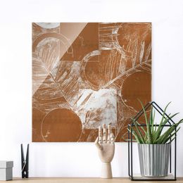 Bilderwelten Glasbild Abstrakt braun Glas Wandbild - Formen und Bl&auml;tter Kupfer II - Deko Wohnzimmer Schlafzimmer