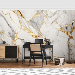 Bilderwelten Fototapete Vliestapete Fotomontage Steinoptik schwarz weiss - Wei&szlig;er Marmor mit Goldeffekt - Beton Wohnzimmer Schlafzimmer