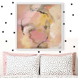 Bilderwelten Bild mit Rahmen originell beige Abstrakt inkl. Rahmung - Pfingstrosen-Aroma II - Deko Wohnzimmer Schlafzimmer