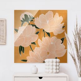 Bilderwelten Glasbild Blumen modern orange Glas Wandbild - Moderne Pfingstrosen I - Deko Wohnzimmer Schlafzimmer