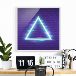 Bilderwelten Bild mit Rahmen violett Neon Art inkl. Rahmung - Geometrisches Dreieck in Neonfarben - Deko Jugendzimmer