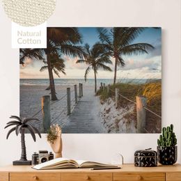 Bilderwelten Leinwandbild Palmen am Steg zum Meer