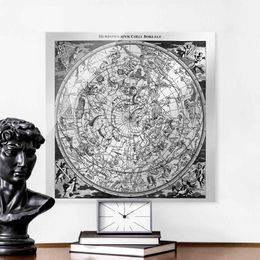Bilderwelten Glasbild Himmel Vintage schwarz weiss Glas Wandbild - Die n&ouml;rdliche Hemisph&auml;re - Himmel Wohnzimmer Schlafzimmer