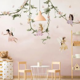 Bilderwelten Fototapete Blumen modern Aquarell rosa - Schmetterlingsfeen - Fee Kinderzimmer Baby M&auml;dchen Jungen