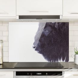 Bilderwelten Glas Spritzschutz Motiv weiss Tiere - Schwarzer B&uuml;ffel im Portrait - Deko K&uuml;chenr&uuml;ckwand aus Glas
