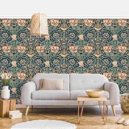 Bilderwelten Fototapete originell Vintage Wandtapete t&uuml;rkis - William Morris - Gei&szlig;blatt - Retro Wohnzimmer Schlafzimmer