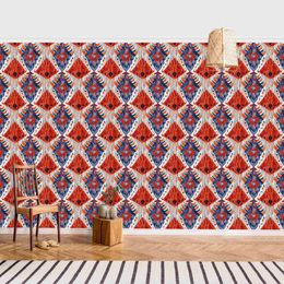Bilderwelten Fototapete Gro&szlig;es Ikat Muster Bali rot und blau