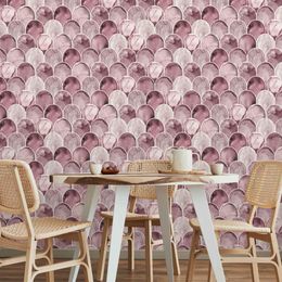 Bilderwelten Fototapete originell modern Fliesenoptik rosa - Aquarell Fischschuppen Fliesen Rosa - Deko K&uuml;che