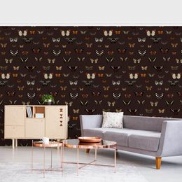 Bilderwelten Fototapete Tiere Vintage Wandtapete rot - Vintage Schmetterlinge auf Bordeaux - Retro Wohnzimmer Schlafzimmer