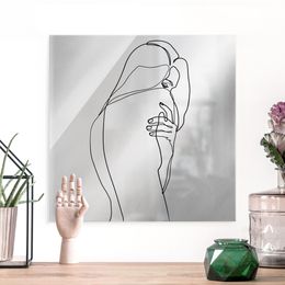 Bilderwelten Glasbild originell Abstrakt schwarz weiss Glas Wandbild - Line Art Frauenakt Schulter Schwarz Wei&szlig; - Erotik Wohnzimmer Schlafzimmer