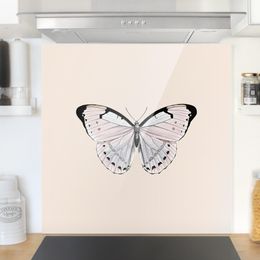 Bilderwelten Glas Spritzschutz Illustration beige Tiere - Schmetterling auf Beige - Schmetterlinge K&uuml;chenr&uuml;ckwand aus Glas