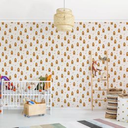 Bilderwelten Fototapete Tiere Illustration Wandtapete orange - Raketenflug Muster - Himmel Kinderzimmer Baby M&auml;dchen Jungen