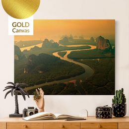 Bilderwelten Leinwandbild Natur Motiv Kunstdruck gr&uuml;n - Flusslandschaft in Thailand - Landschaft XXL Wohnzimmer Schlafzimmer