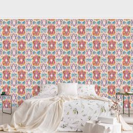 Bilderwelten Fototapete originell Orientalisch Wandtapete rosa - Ikat Muster Bali pastell - Deko Wohnzimmer Schlafzimmer