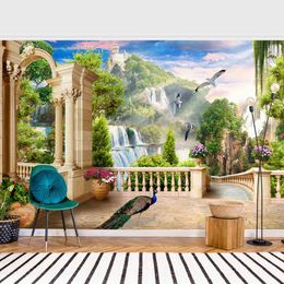 Bilderwelten Fototapete Natur Fotomontage Wandtapete bunt - M&auml;rchenhafter Ausblick - Wasserfall Wohnzimmer Schlafzimmer