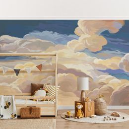 Bilderwelten Fototapete originell modern Wandtapete beige - Handgemaltes Wolkenmeer in Pastell - Himmel Kinderzimmer Baby M&auml;dchen Jungen