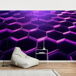 Bilderwelten Fototapete Hexagone mit Neonlicht in Lila