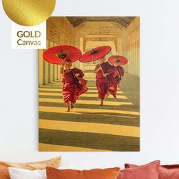 Bilderwelten Leinwandbild Spirituell Motiv Kunstdruck rot - Novizenm&ouml;nche in Myanmar - Wandbild XXL Wohnzimmer Schlafzimmer