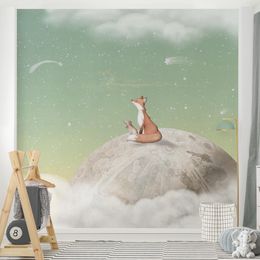 Bilderwelten Fototapete Tiere modern Wandtapete gr&uuml;n - Fuchs und Maus auf dem Mond Gr&uuml;n - Himmel Kinderzimmer Baby M&auml;dchen Jungen