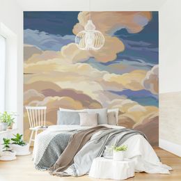 Bilderwelten Fototapete originell modern Wandtapete beige - Handgemaltes Wolkenmeer in Pastell - Himmel Kinderzimmer Baby M&auml;dchen Jungen