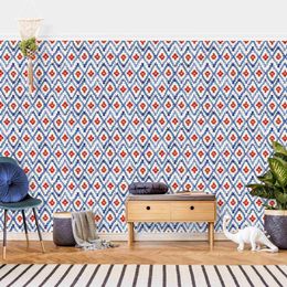 Bilderwelten Fototapete Ikat Muster Mexiko rot und blau