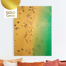 Bilderwelten Leinwandbild Strand Motiv Kunstdruck blau - Menschen am Strand auf Zakynthos - Landschaft XXL Wohnzimmer Schlafzimmer