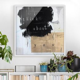 Bilderwelten Bild mit Rahmen Spr&uuml;che schwarz weiss Shabby inkl. Rahmung - I think about you - Spr&uuml;che Wohnzimmer Schlafzimmer